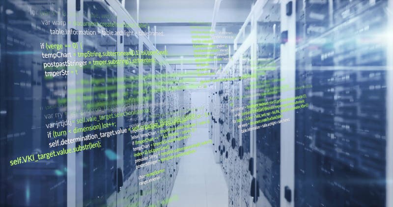 Computer Code Animation Over Servers in Data Center Stock Video - Video of database ...