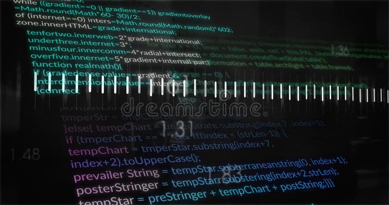 Computer Code and Data Processing Animation Over Digital Sound Wave Visualization Stock Video ...