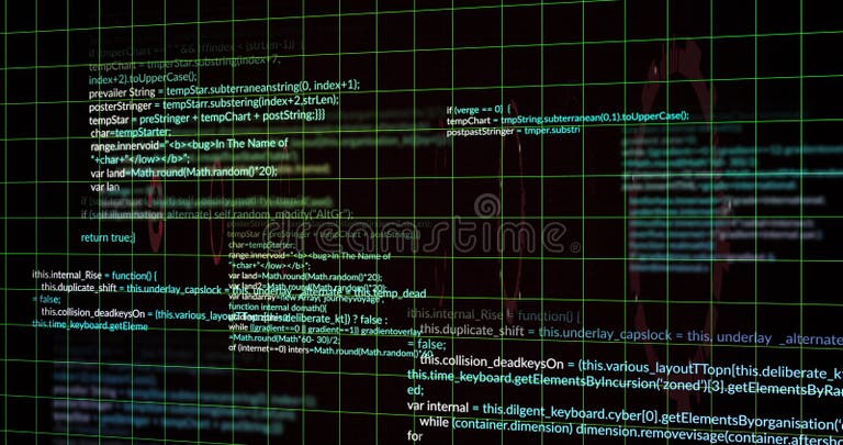 Computer Code and Data Processing Image Over Grid Background Stock Photo - Image of coding ...