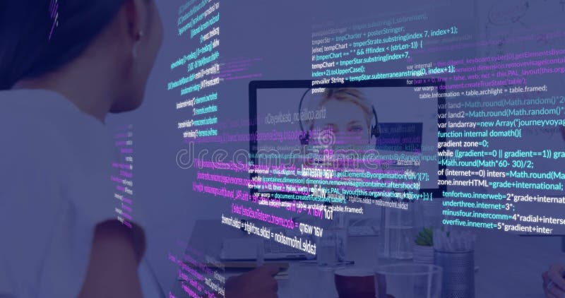 Computer Code and Data Processing Image Over People Working in Office ...