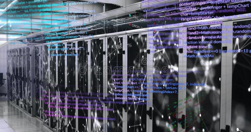 Computer Code and Data Processing Image Over Server Racks in Data Center Stock Photo - Image of ...