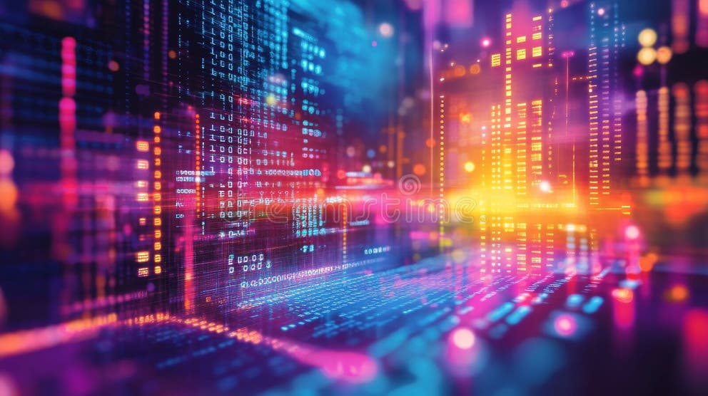 Computer Code Diagram, Digital Art Illustration with Primary Colors ...