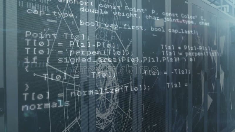 Computer Code and Geometric Shapes Animation Over Digital Interface Background Stock Video ...