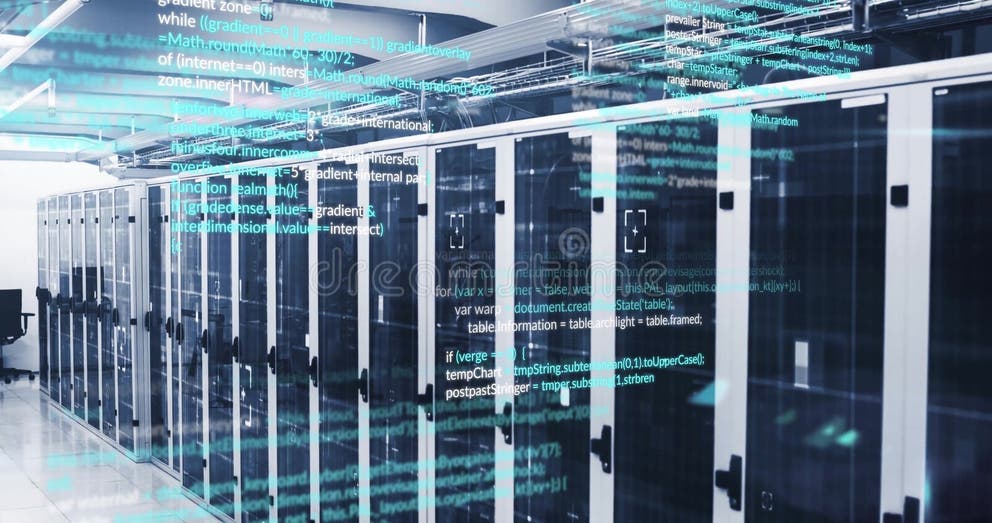 Computer Code Image Over Server Racks in Data Center Stock Photo - Image of room, code: 334396230