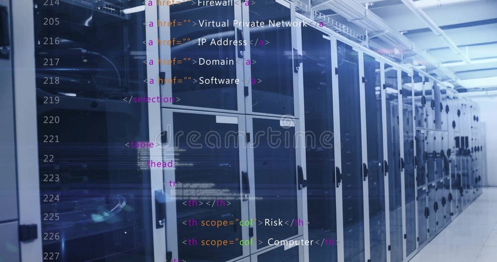 Computer Code Image Over Server Racks in Data Center Stock Photo - Image of tech, coding: 334396206