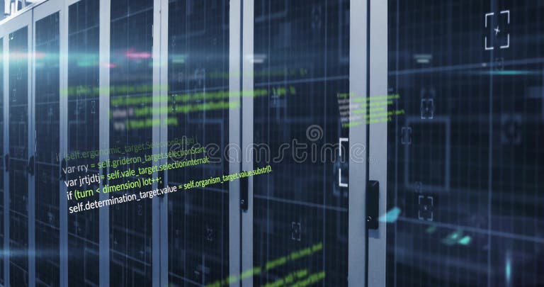 Computer Code Image Over Server Racks in Data Center Stock Image - Image of information, center ...