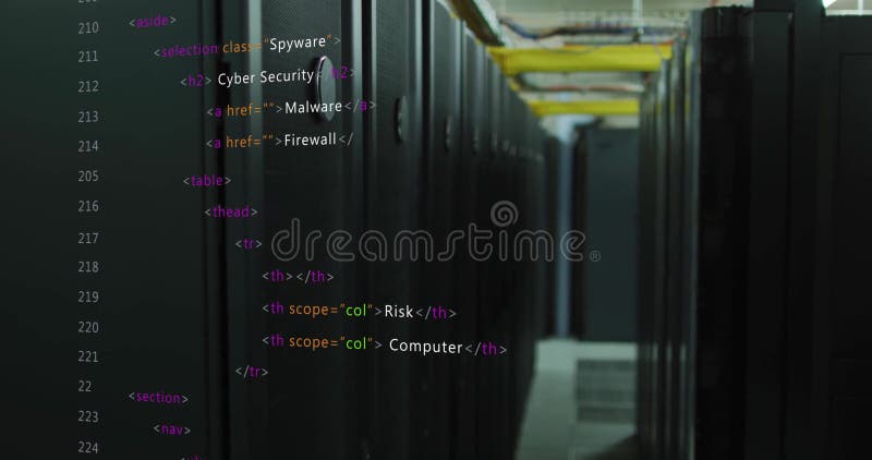Computer Code Image Over Server Racks in Data Center Stock Illustration - Illustration of ...
