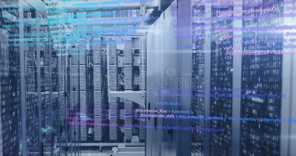 Computer Code Image Over Server Racks in Data Center Stock Photo ...