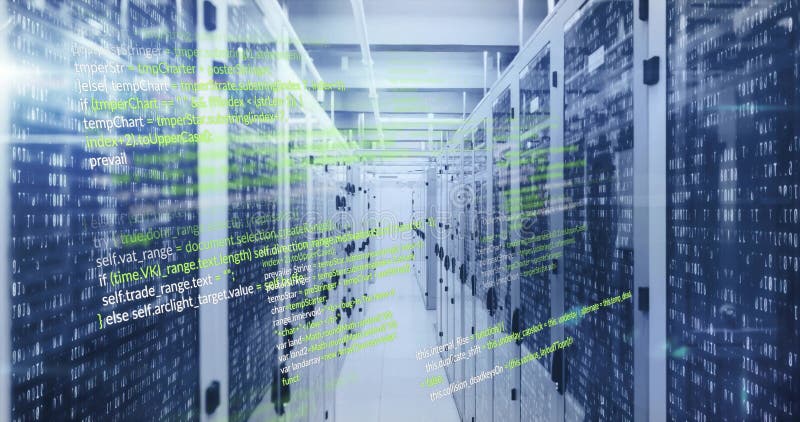 Computer Code Image Over Servers in Data Center Stock Image - Image of ...