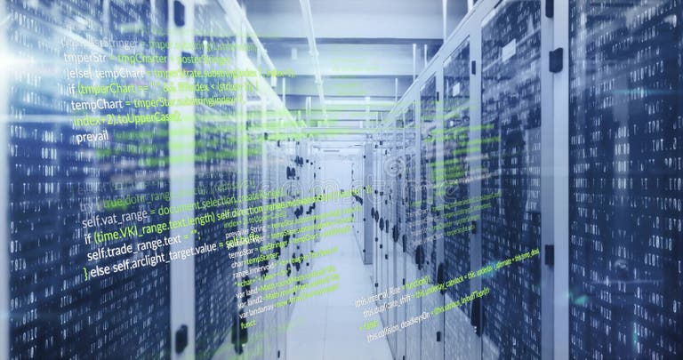 Computer Code Image Over Servers in Data Center Stock Image - Image of ...