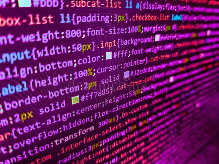 Computer Code on Laptop Web Developing. Hi-tech Modern Screen of Data, Digits and Chars on ...