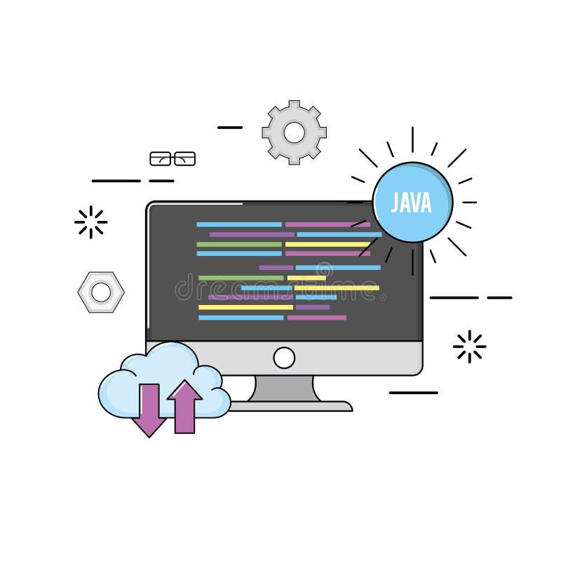 Computer with Code Programing Software Data Stock Vector - Illustration ...