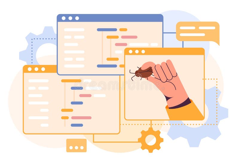 Computer Code Programmers Hand Holding Bug Malware Problem Digital Debug Coding Stock Vector