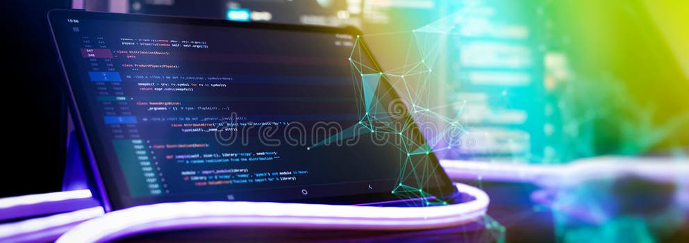 Computer Code with Virtual Screen. Programming Code Technology. Stock Photo - Image of coder ...
