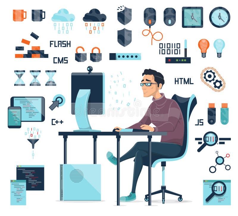 Computer Coding Icons Set stock vector. Illustration of design - 213282455