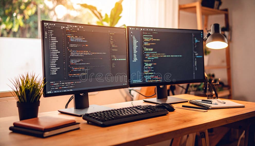 Computer Coding Workstation. Back To School Concept. Generated Image ...