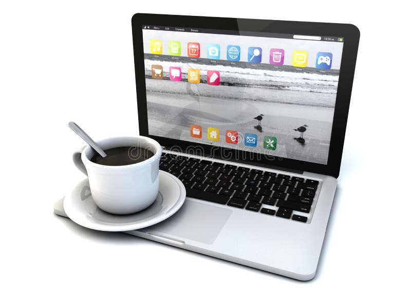 Computer and coffee stock illustration. Illustration of social - 51792244