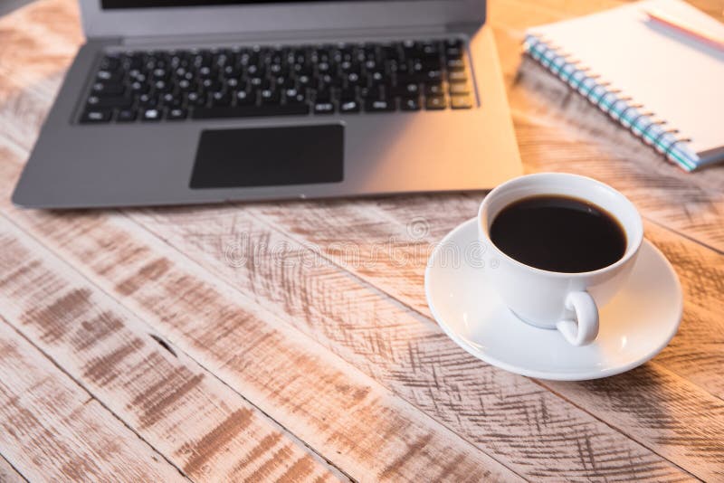 Computer and Coffee on the Table Stock Photo - Image of design, blank ...