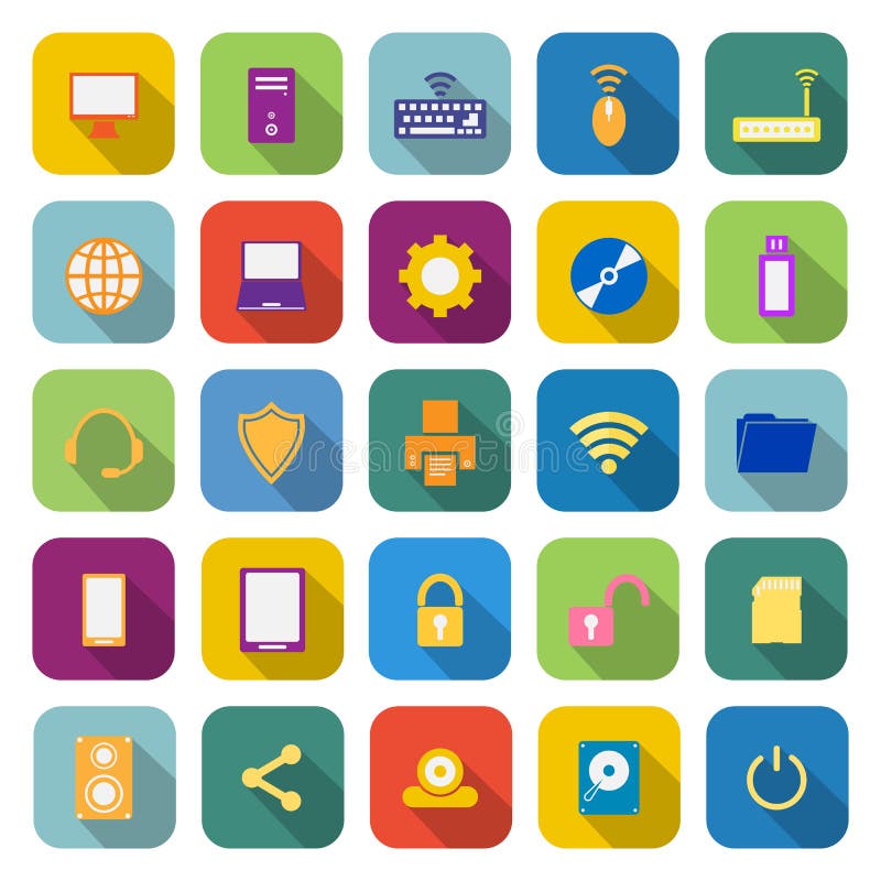 Photography Color Icons with Long Shadow Stock Vector - Illustration of ...