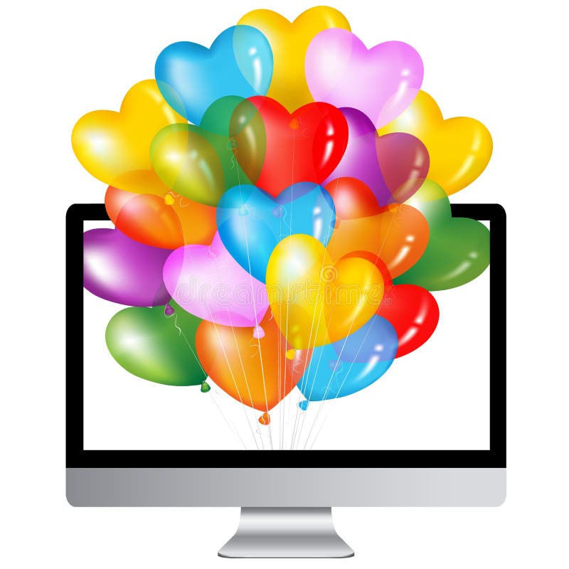 Computer with Colorful Balloons Stock Vector - Illustration of ceremony ...