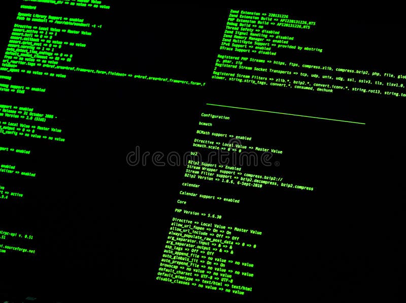 Computer Command Line Interface Green Code In Command Line Interface On Black Background Stock