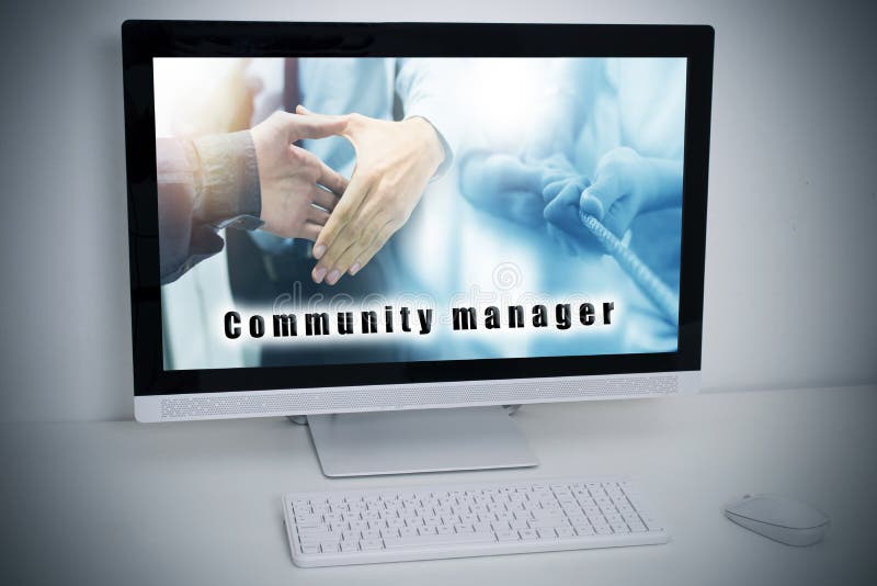 Computer with Community Manager Web Stock Photo - Image of desk ...
