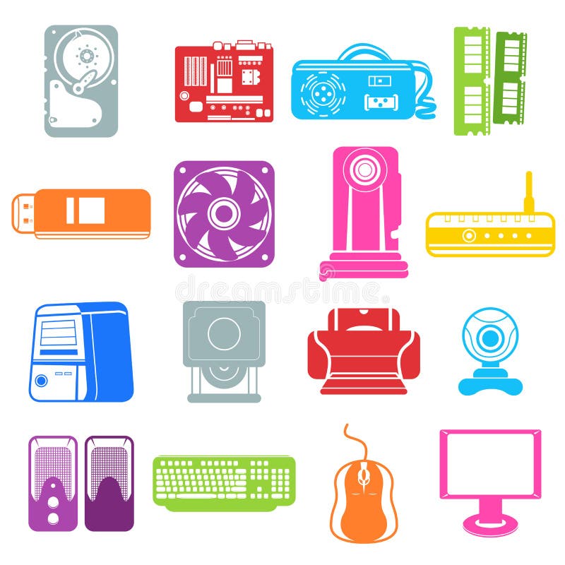Computer component icons stock vector. Illustration of hardware - 37839245