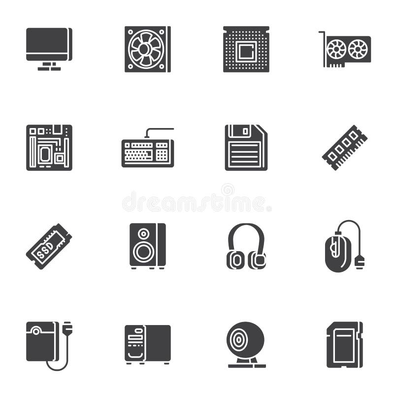 Computer Component Vector Icons Set Stock Vector - Illustration of ...