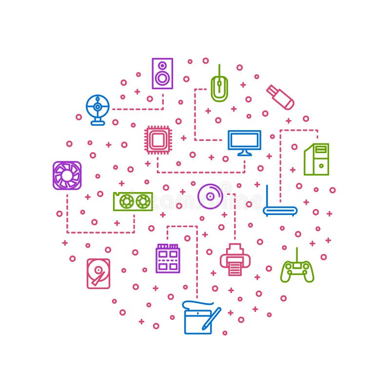 Microchip Computer Electronic Components Banner Card Circle Isometric View Vector Stock Vector