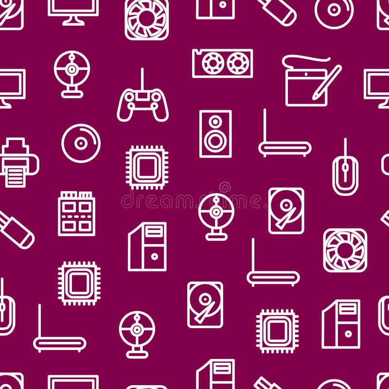 Computer Components Concept Thin Line Seamless Pattern Background ...