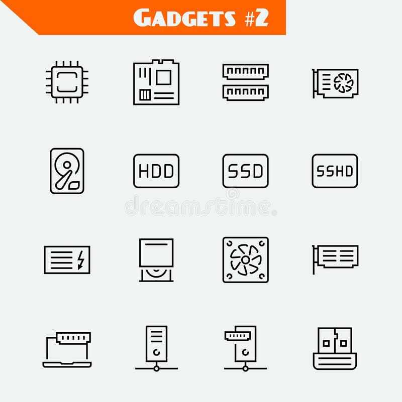 Computer Components Icon Set Stock Vector - Illustration of electronic ...