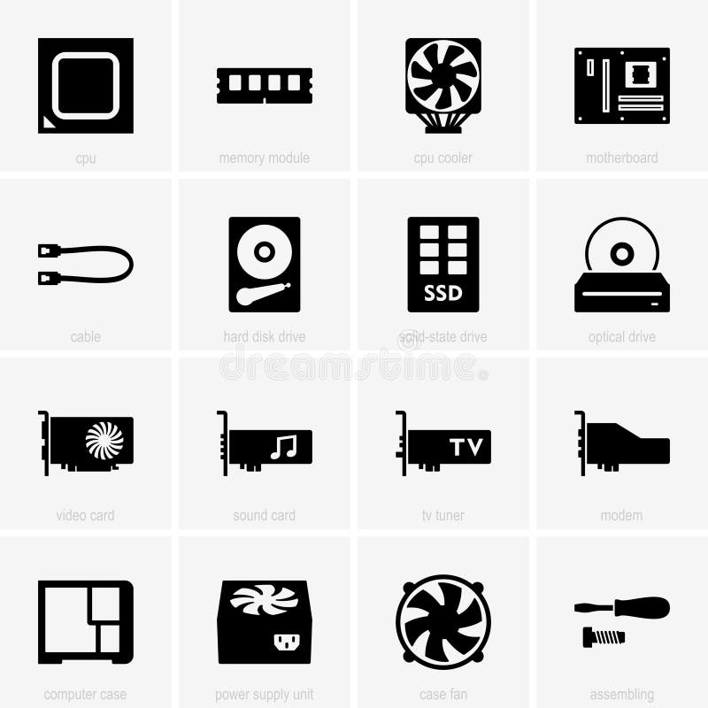 Computer components icons stock vector. Illustration of processor ...