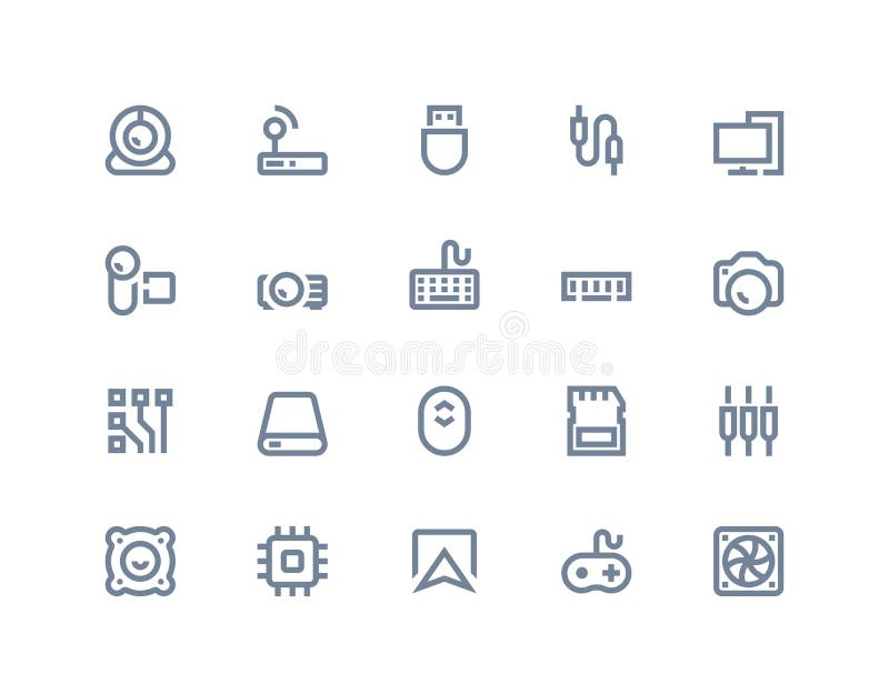 Computer Components Icons. Line Series Stock Vector - Illustration of ...