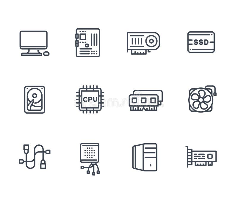 Computer Components Icons on White Stock Vector - Illustration of ...
