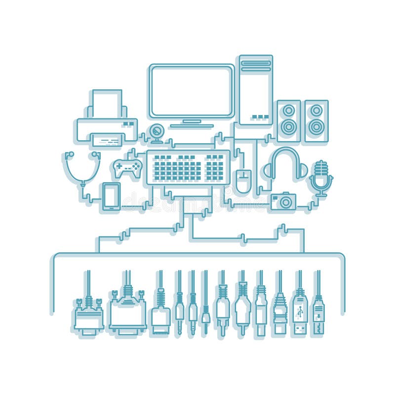 Computer Components with Peripheral Devices. Vector Illustration ... Computer Components with Peripheral Devices. Vector Illustration ...