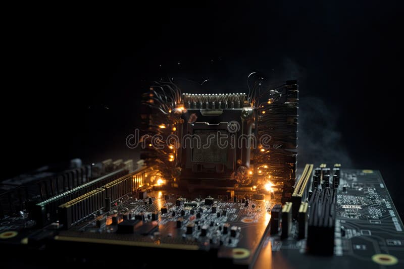 Dramatic Scene of Computer Components Undergoing Intense Overclocking ...