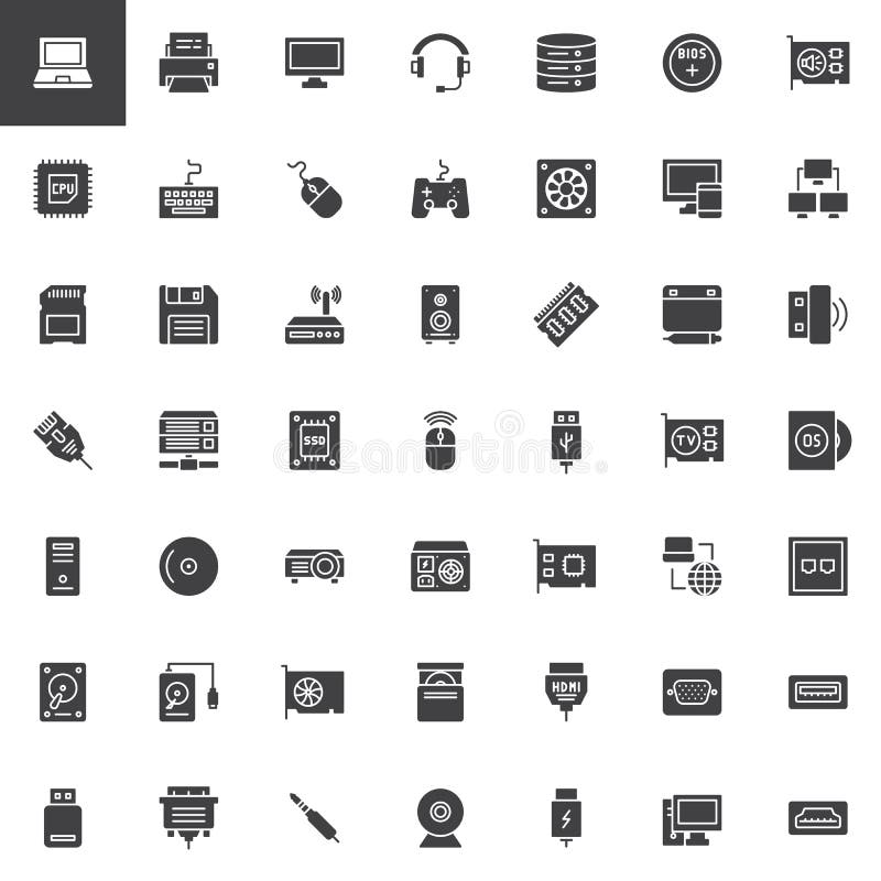 Computer Components Vector Icons Set Stock Vector - Illustration of ...