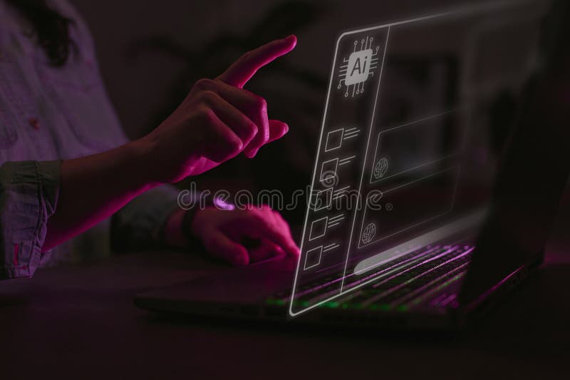 Computer Concept with Artificial Intelligence AI Overlay Projected Onto ...