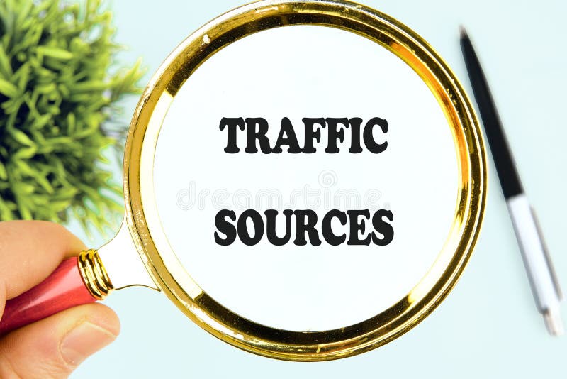 Computer Concept. TRAFFIC SOURCES Words through a Magnifying Glass ...