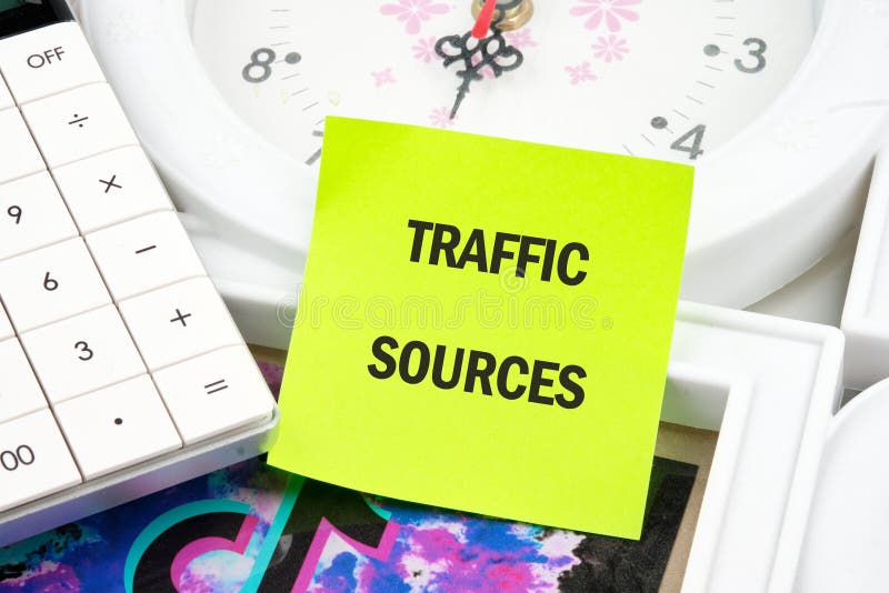 Computer Concept. TRAFFIC SOURCES Words Written on a Light Green ...