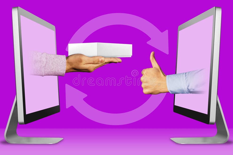 Computer Concept, Two Hands from Computers. Hand with White Tablet ...