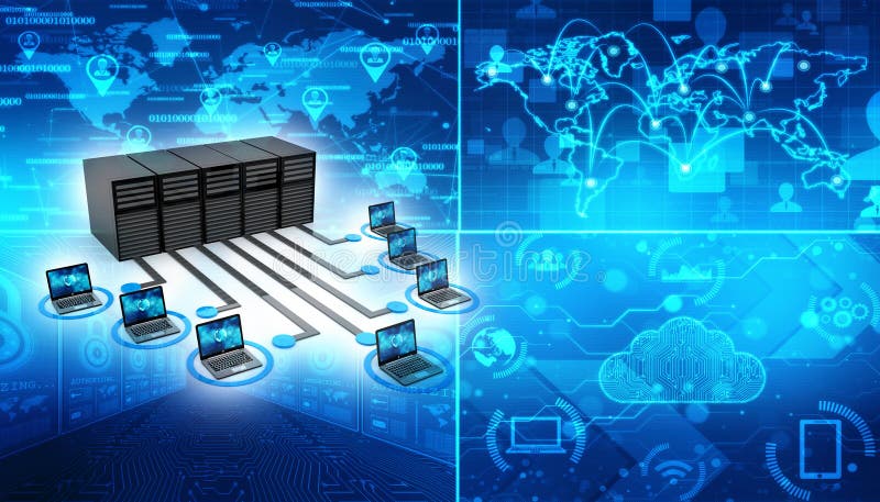 Computer Connected with Server. 3d Render Stock Photo - Image of ethernet, backdrop: 125150948