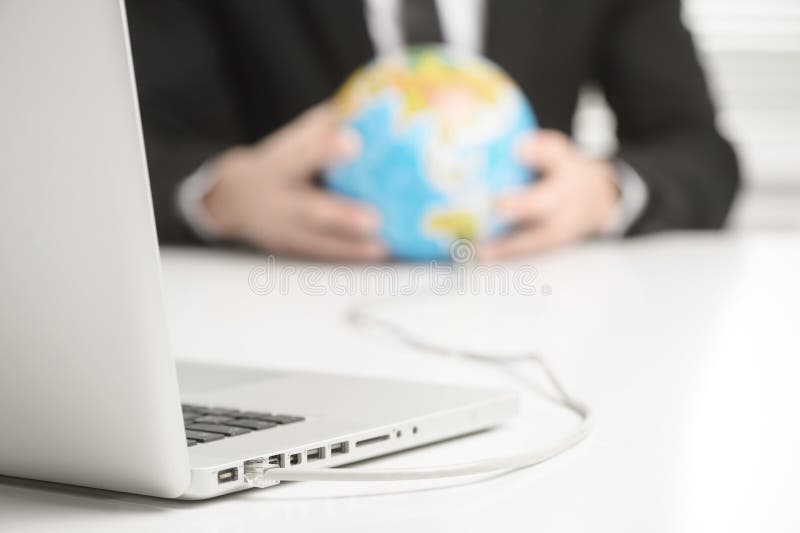 Computer Connected To Earth Globe Stock Photo - Image of business ...