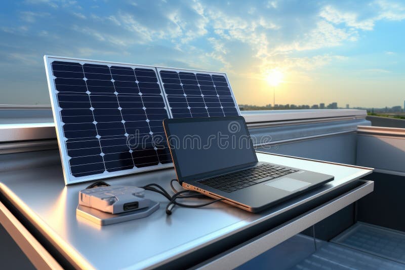 A Computer Connected To a Solar-powered Charger. Stock Image - Image of ...