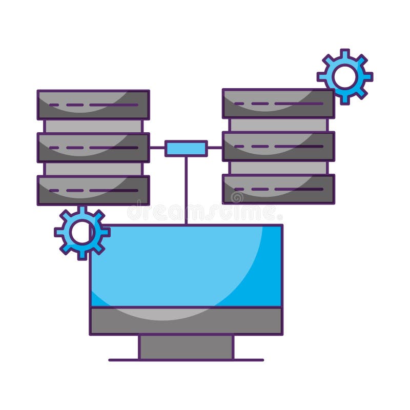 Computer Connected Two Database Server Data Storage Stock Illustration