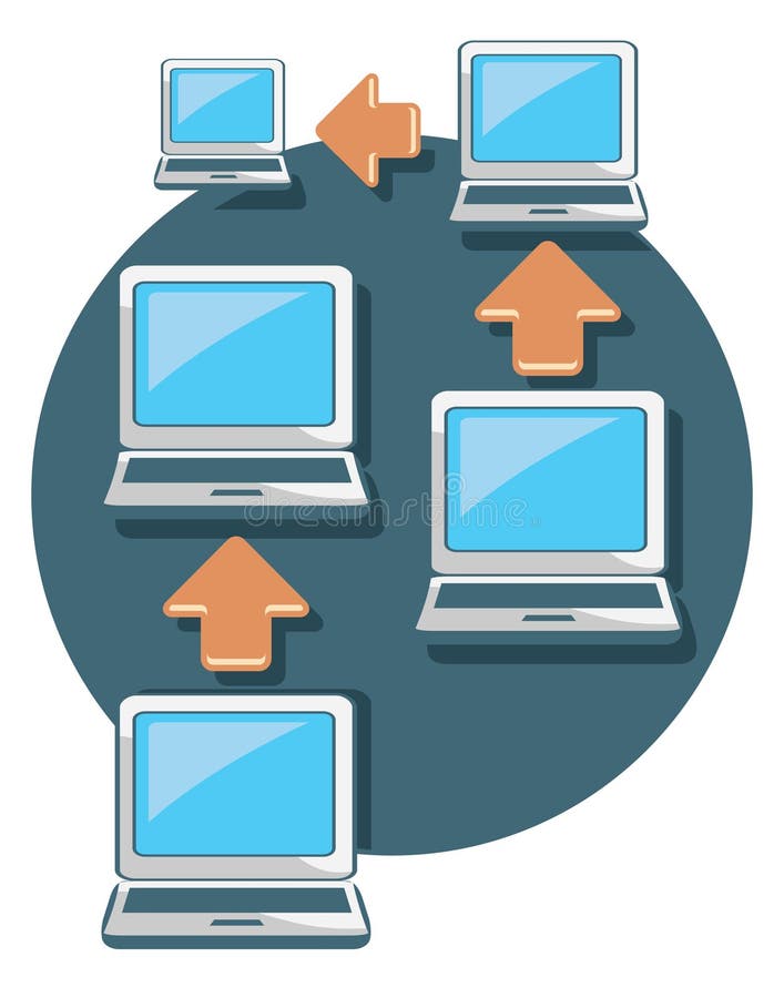 Computer Connection Circle Icon with Shadow Stock Illustration ...