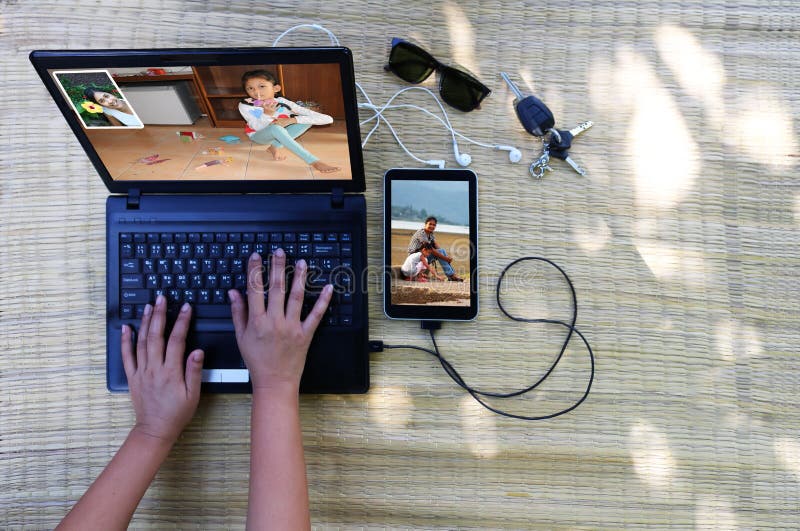 Computer and Connection with Family on Travel. Stock Photo - Image of ...