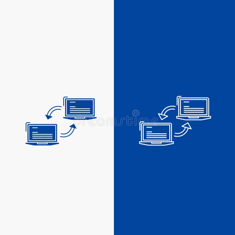 Computer, Connection, Link, Network, Sync Line and Glyph Web Button in Blue Color Vertical ...