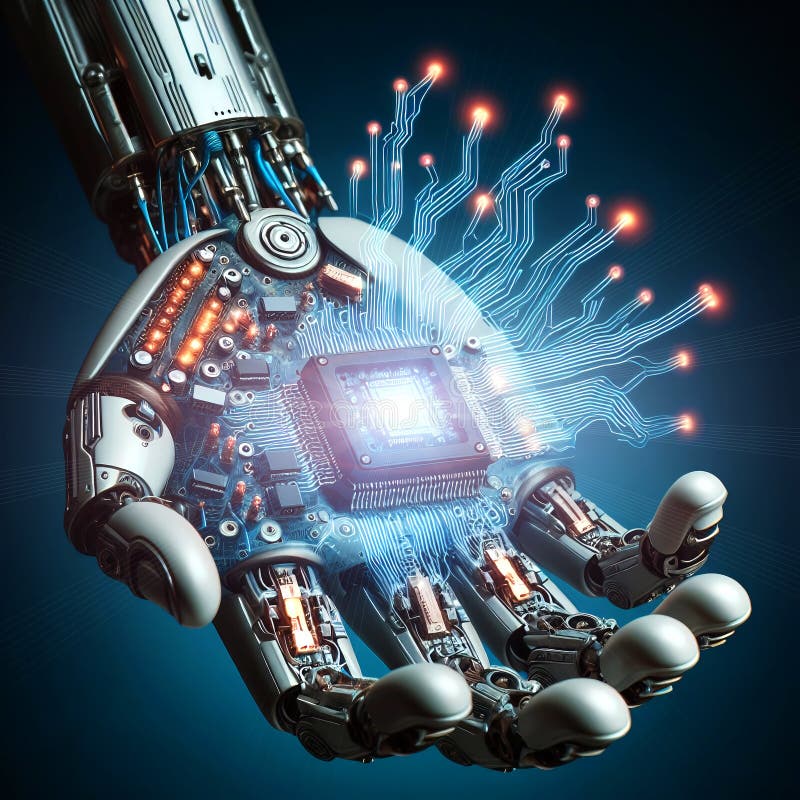 Computer Connections with Electronic Circuits in the Palm of Hand Stock ...