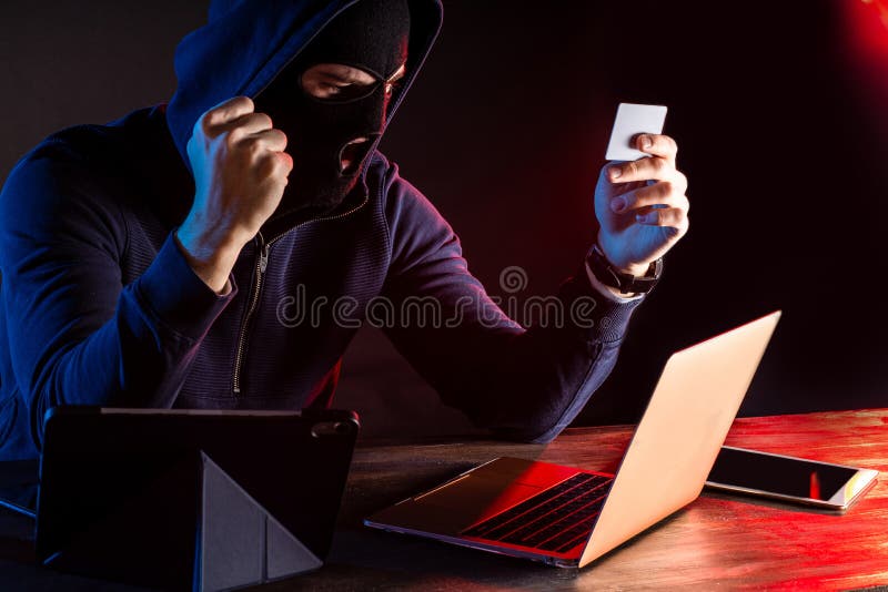 Anonymous Hacker Man with Laptop Stock Image - Image of internet ...